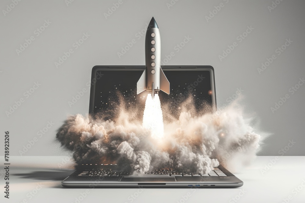 A powerful missile launches from a laptop, defying the boundaries of ...
