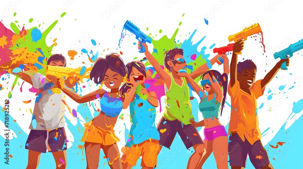Holi clip art people holding water guns water fights holi illustration ...