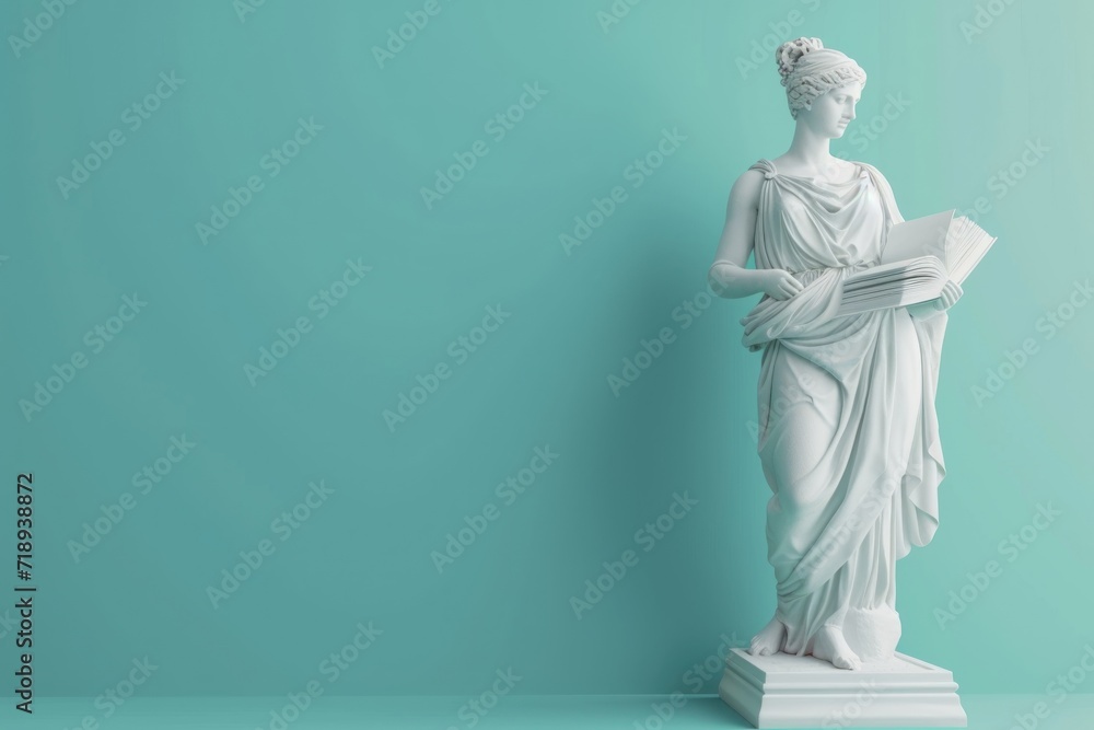 An ancient Greek statue reading a book, white marble greek statue ...