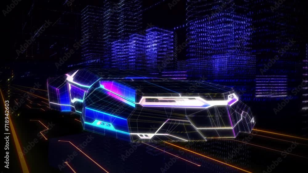 Sport Car Vehicle With Futuristic Digital Design Moving Through Cyber ...