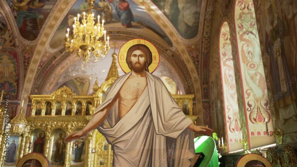 Vidéo Stock Jesus, Christ, mural, Orthodox, church, sanctuary, frescoes ...
