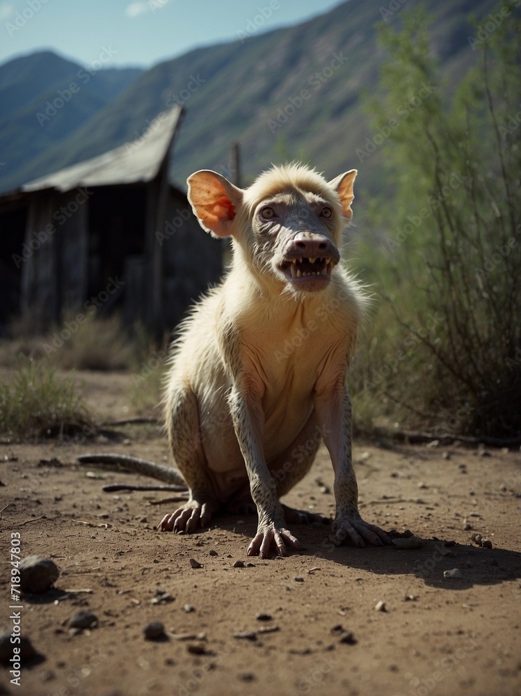 mutated monkey pairing with bat enjoy nature on a rock-strewn beach ...