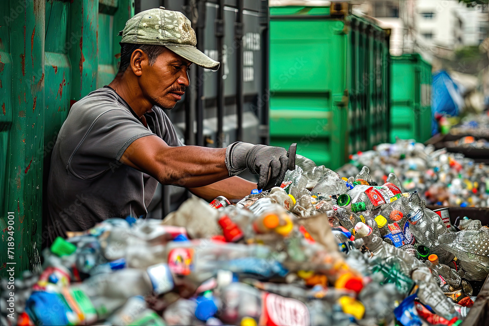 Trabajadores de una planta de reciclaje trabajando clasificando los ...