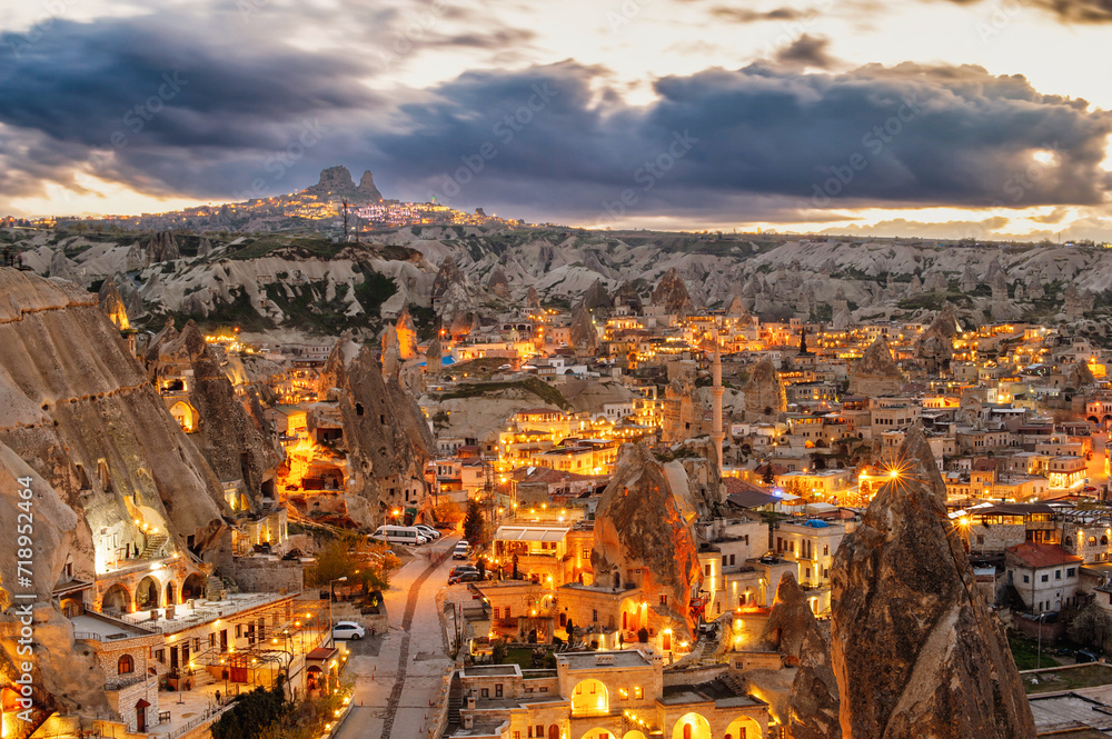 Cappadocia at night. amazing rocky landscape Stock Photo | Adobe Stock