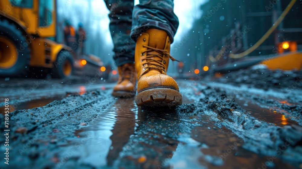 Steady Stride: Man in Robust Boots Confidently Walking Through a ...