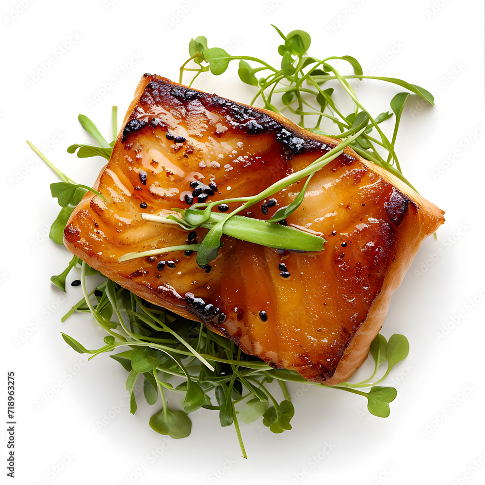 Miso-Glazed FIsh Cod top view isolated on white background Stock Photo ...