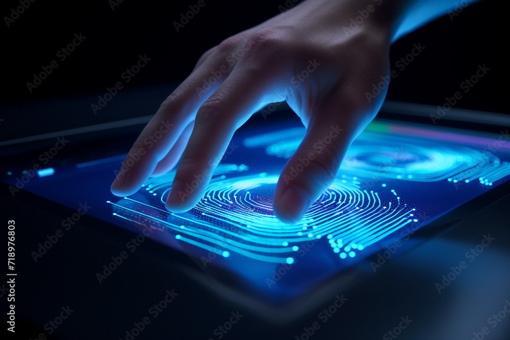 A computer identifies and measures the fingerprint on the digital ...