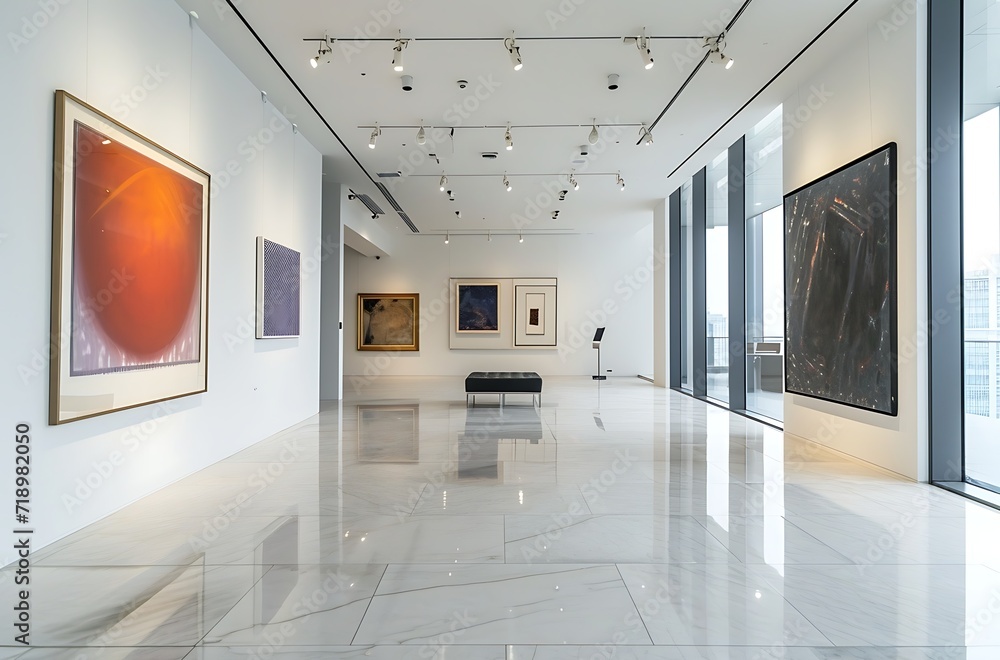 Beautiful modern art room interior with tiles floors, empty space new ...