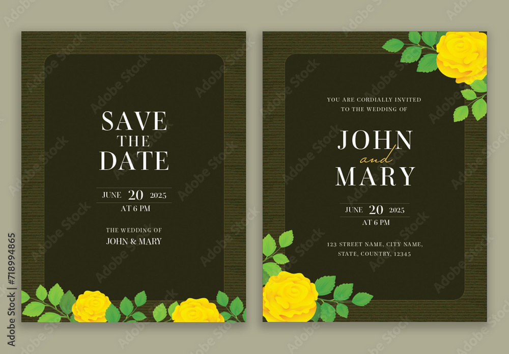 Double-Side of Wedding Invitation Card Design Decorated with Floral in ...