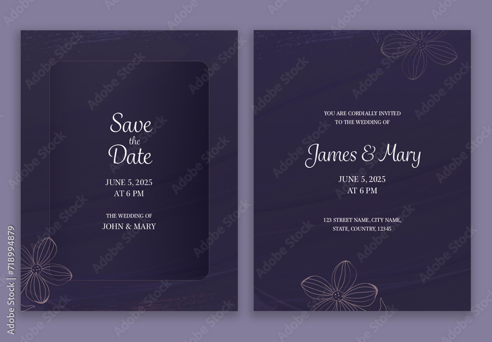 Wedding Invitation Card Template Layout in Front and Back Side. Stock ...