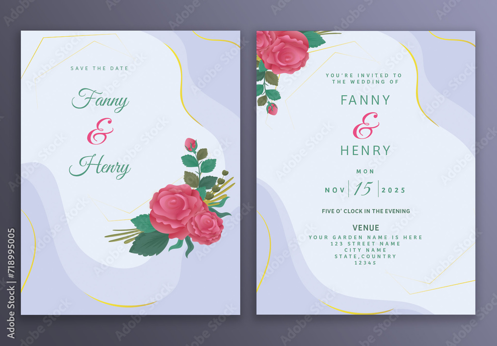 Double-Side of Wedding Invitation Card Design with Red Roses for ...