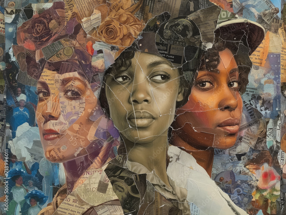 An abstract collage depicting influential women showing diversity ...