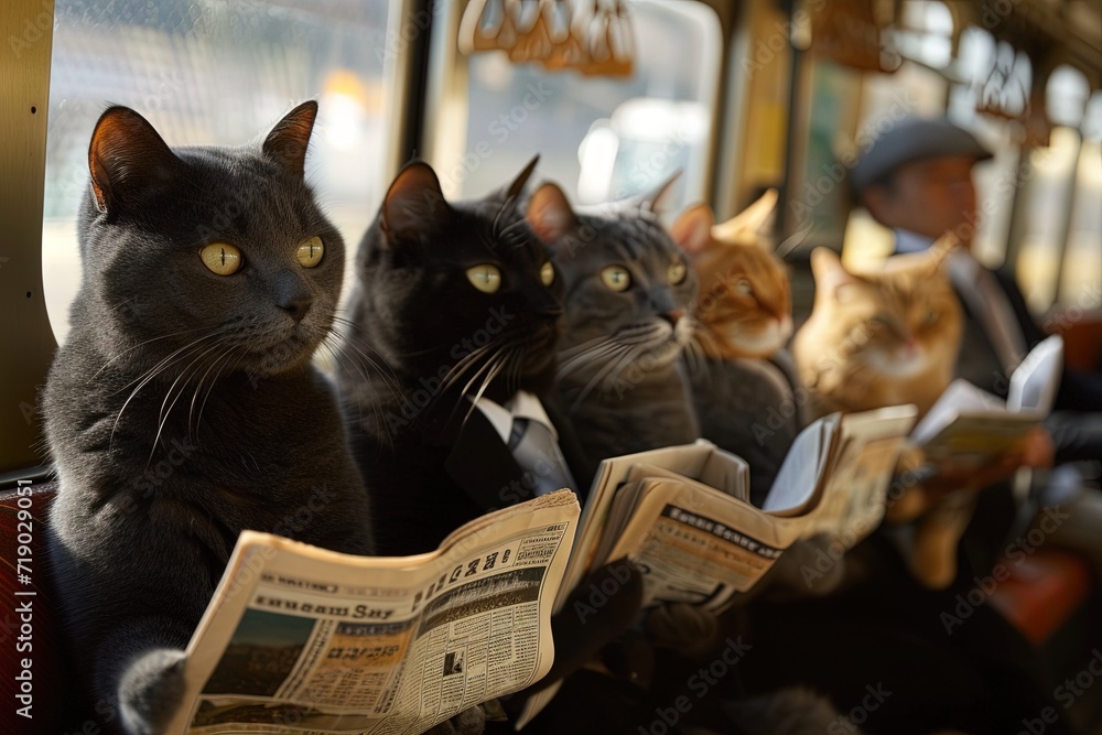 Cat Commuters on a Train group of cats donned in business attire ...