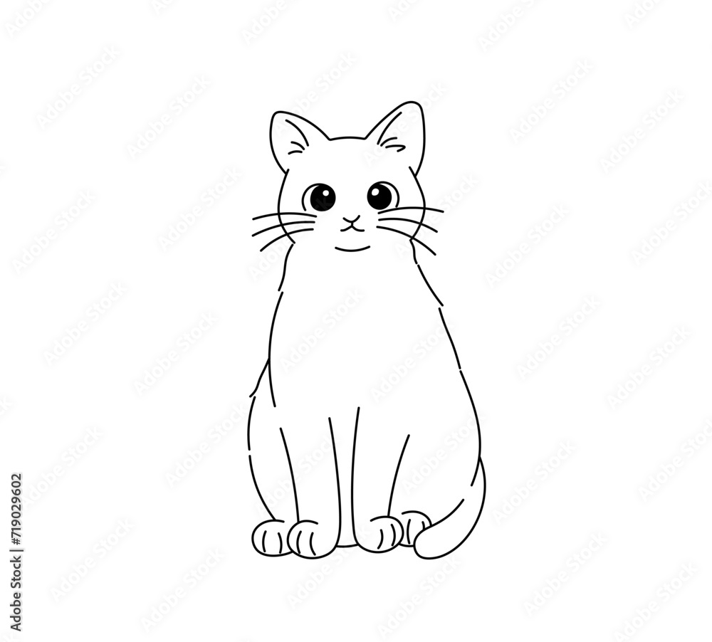 Vector isolated one single cute cartoon cat kitten sitting front view ...