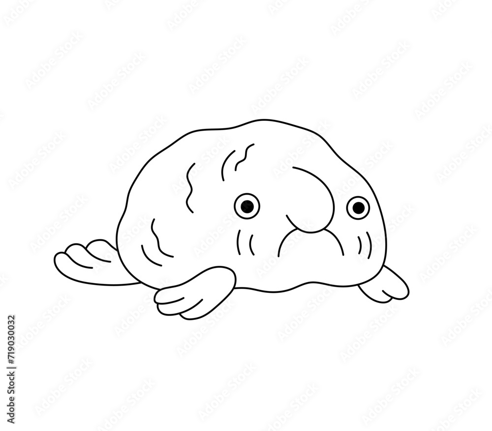 Vector isolated one single cute cartoon sad ugly fish with big nose ...