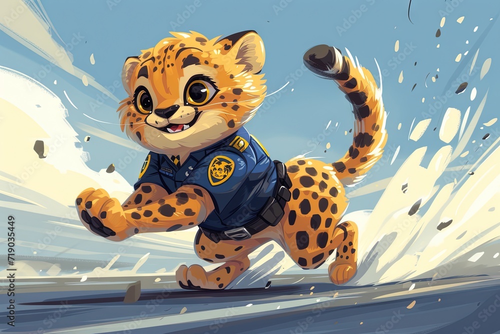 Cheetah Traffic Cop in cop uniform directing traffic with lightning ...