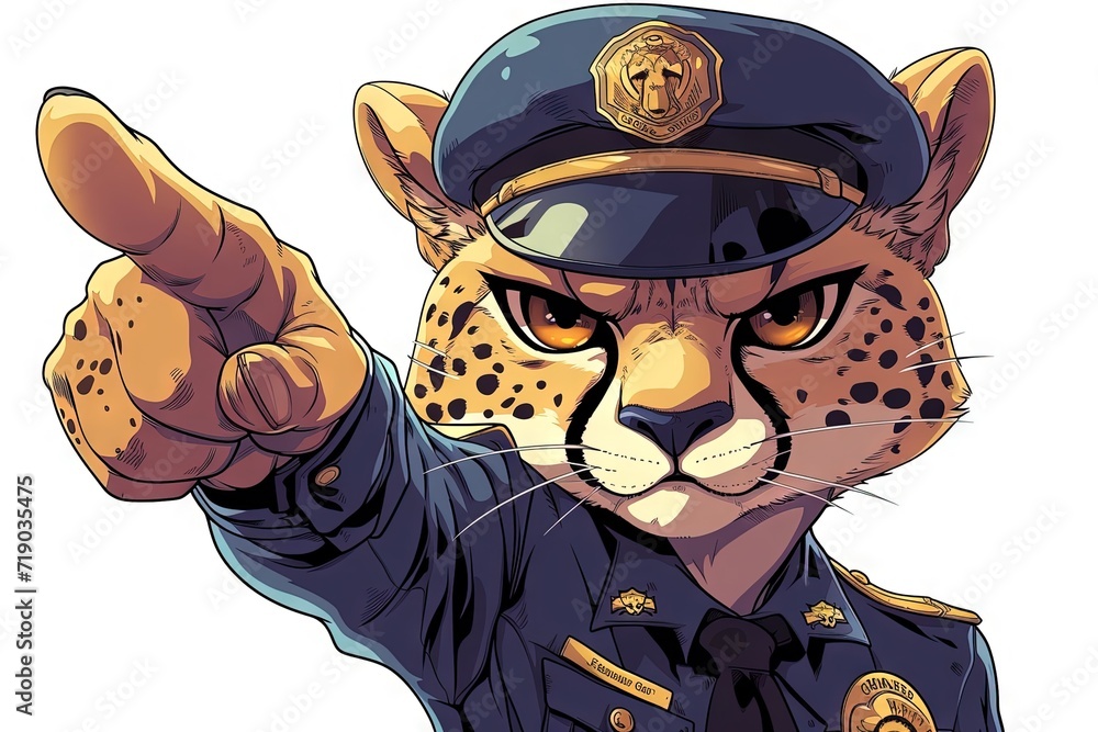 Cheetah Traffic Cop in cop uniform directing traffic with lightning ...