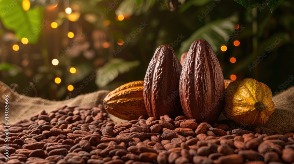 Cocoa beans and cocoa fruit on cocoa concept with raw material ...