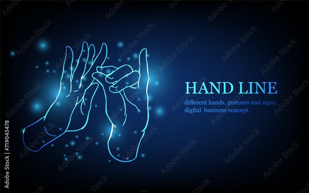 Human hand line, different hands, gestures and signs, digital business ...