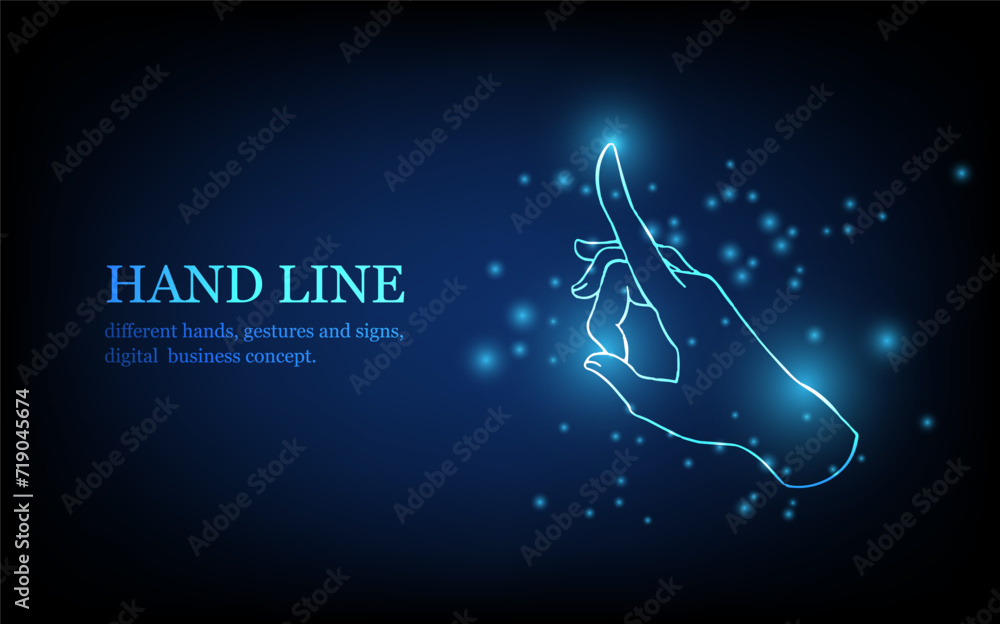 Human hand line, different hands, gestures and signs, digital business ...