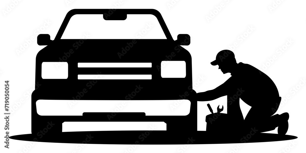 Auto mechanic repairing a car silhouette, Car Service SVG, Car SVG, Car ...