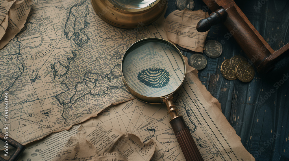 Vintage crime detective background , investigation board, evaluating ...