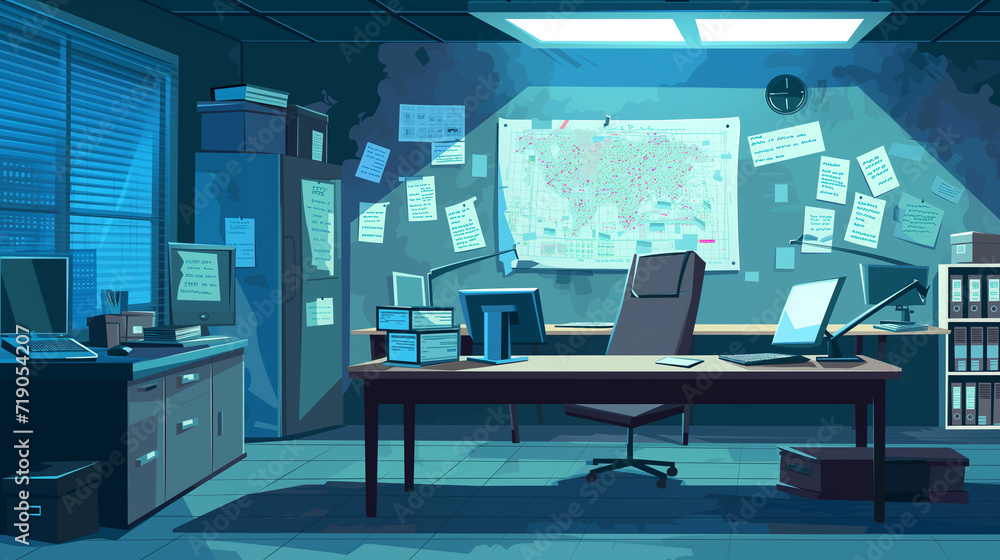 illustration of empty interior of in investigation agency detective ...