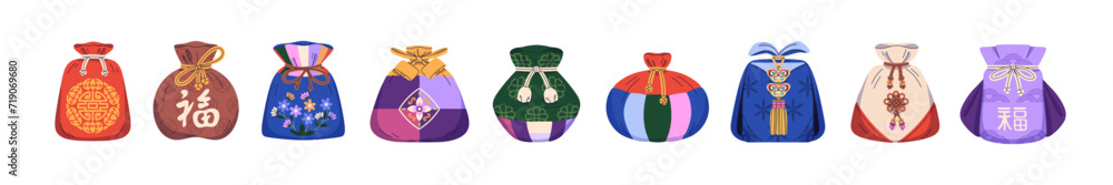 Chinese lucky bag set. Oriental Asian holiday money, luck and fortune ...