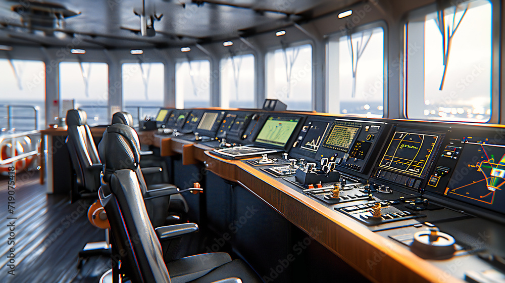 Nautical Vessel Control Room, Modern Transportation Technology on a Sea ...
