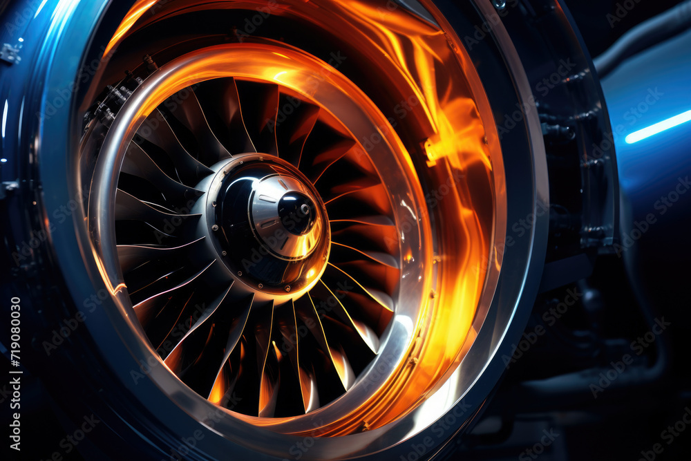 Modern turbofan engine. close up of turbojet of aircraft. Blades of the ...
