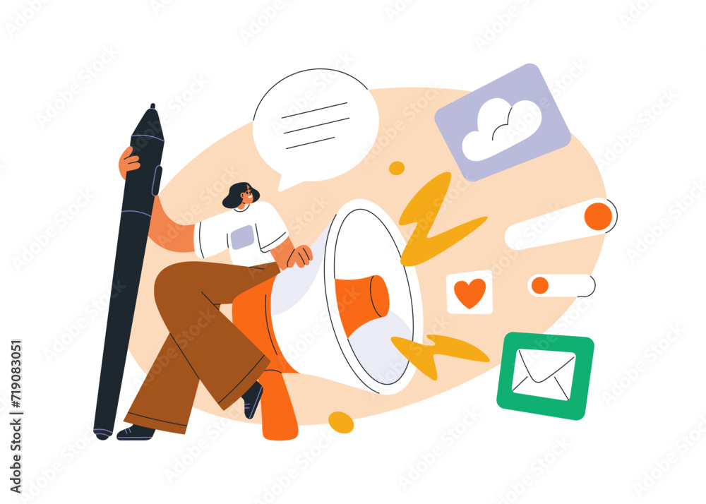 Marketing communication, promotion strategy concept. Advertising ...