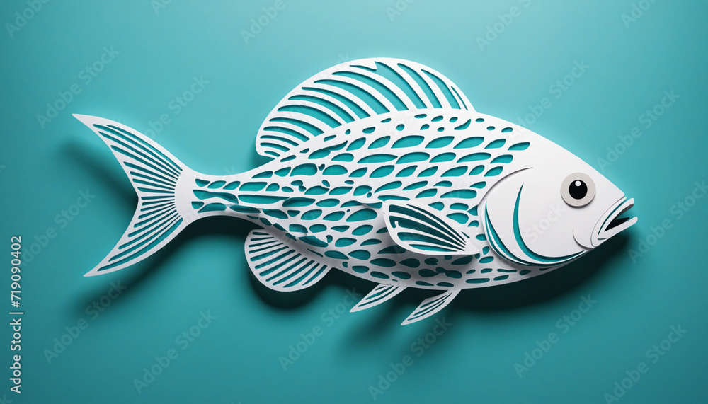 3D layered illustration of aquatic creature in artistic papercut style ...