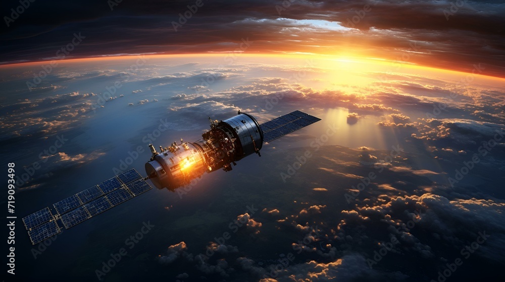 satellites in outer space circling the planet earth with technology ...