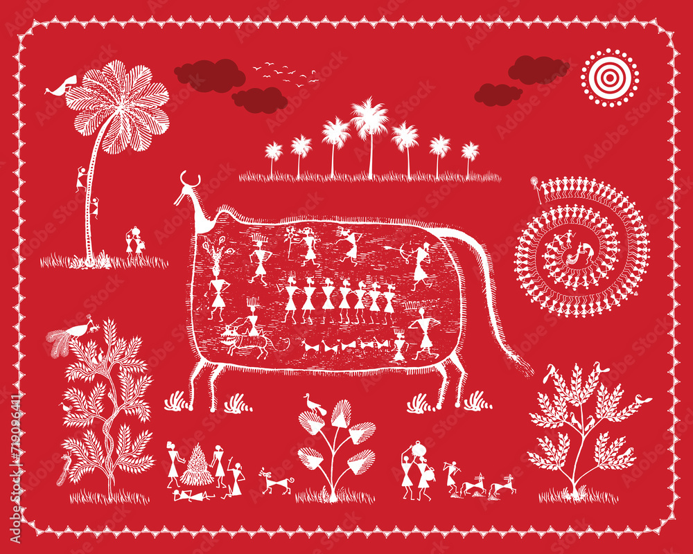 Tranquil Rural Life - Warli Painting Masterpiece, Warli Nature ...