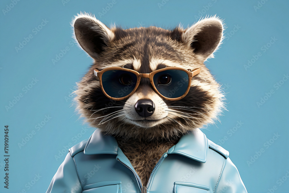 raccoon dressed as soldier isolated light blue background Stock ...