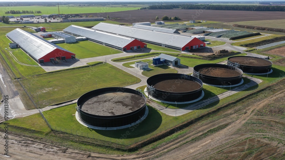 Huge cisterns, collectors, tanks to collect manure and farm waste (cows ...