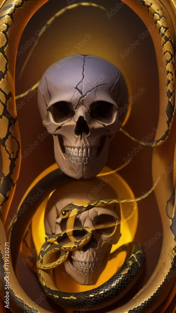 a portrait of a human skull with a snake in its eye and a black hood ...