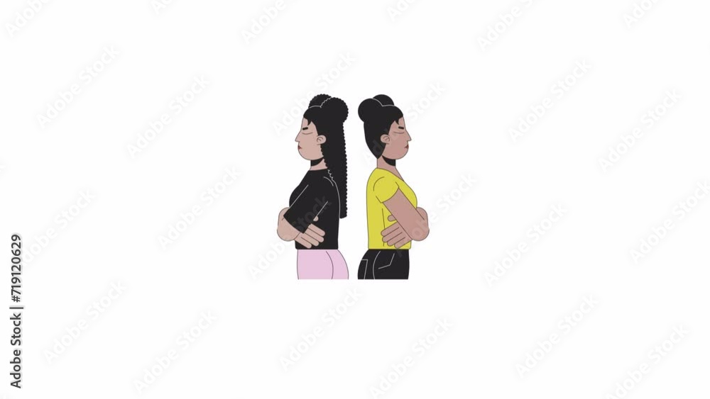 Girls friends facing away from each other line 2D characters animation ...