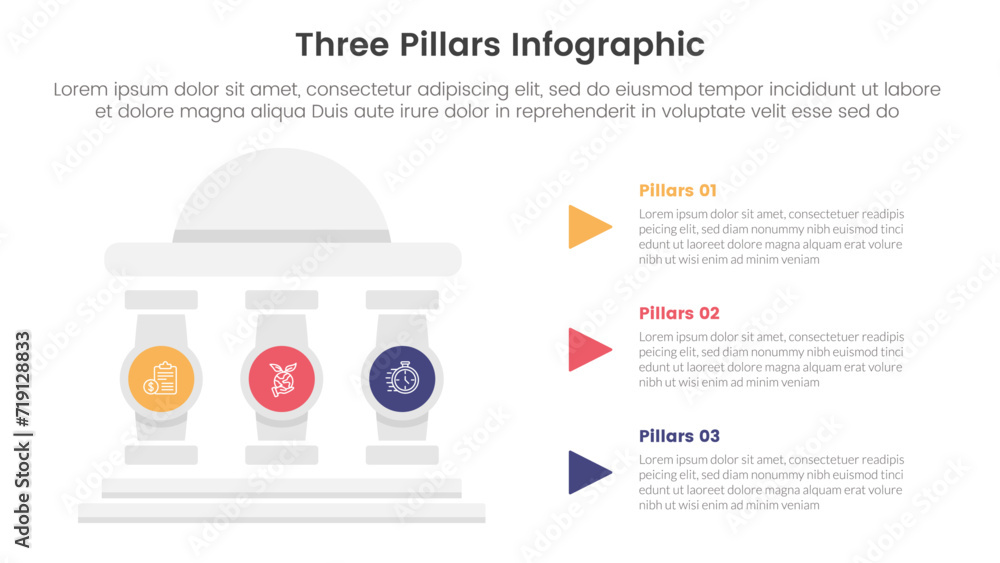 three pillars framework with ancient classic construction infographic 3 ...