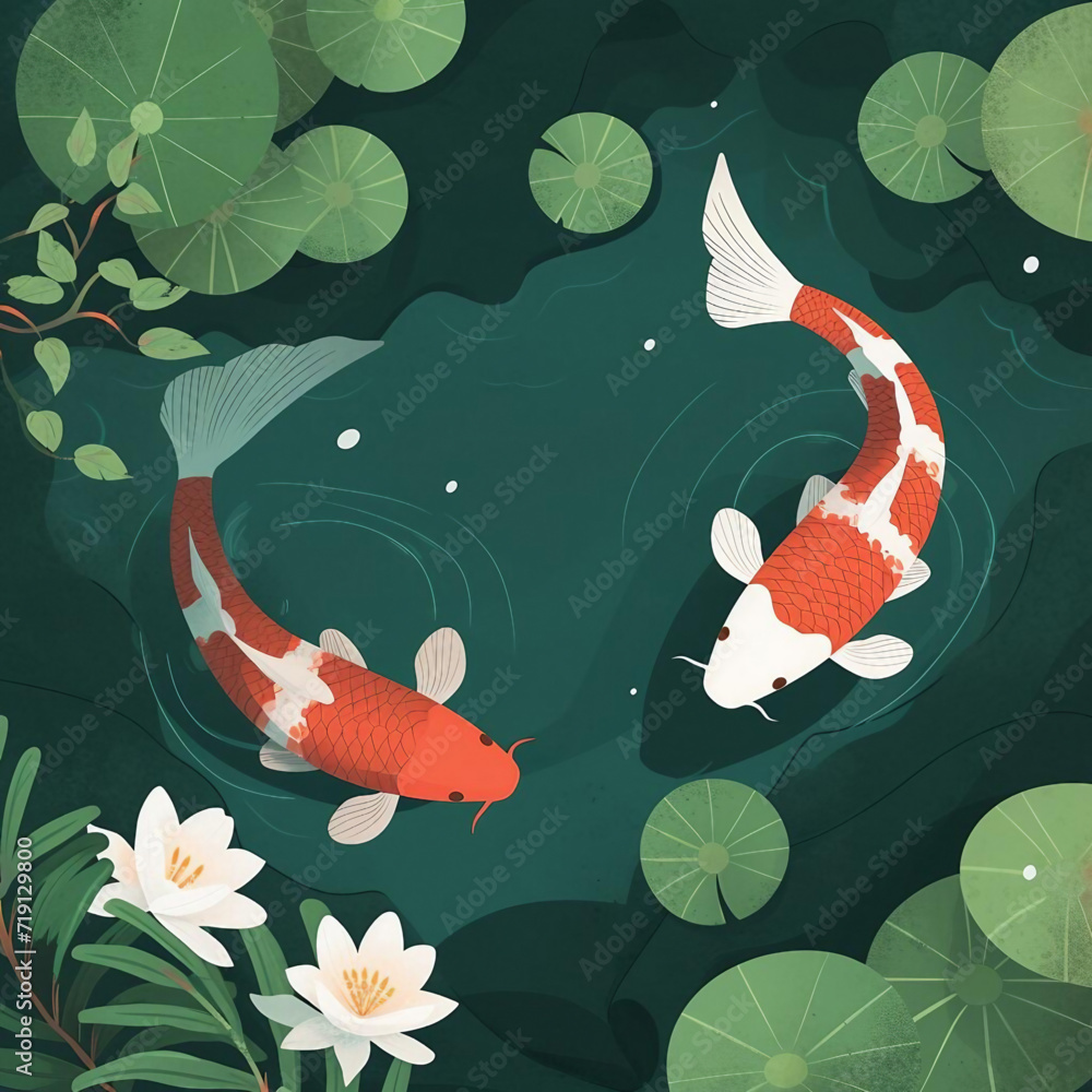 Zen Koi Pond: Whimsical Animated Vector PNG Illustrations in Japanese ...
