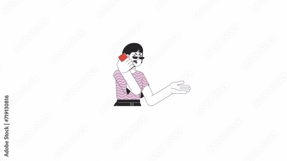 Korean girl screaming into phone line 2D character animation. Emotional ... Korean girl screaming into phone line 2D character animation. Emotional ...