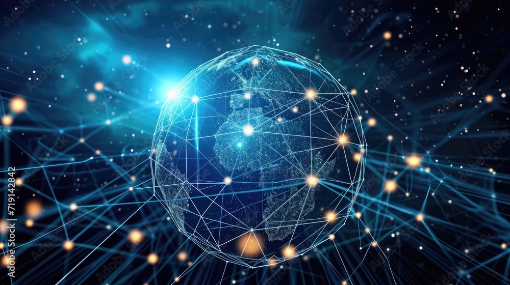 Digital cyber era technology concept. Planet around interconnected ...