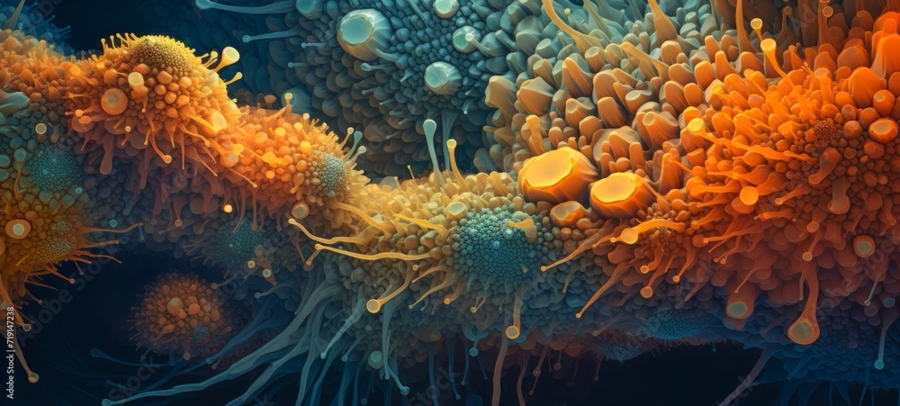 Abstract human microbiome background banner - Close up of microbes ...