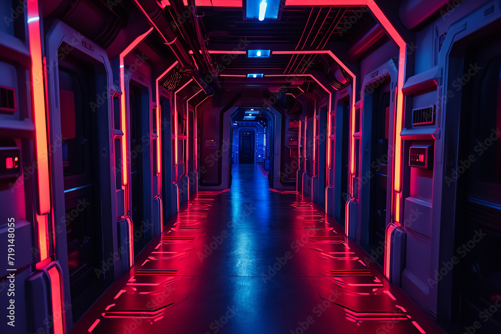 Capture the scene of a sci-fi space station-themed escape room, where ...