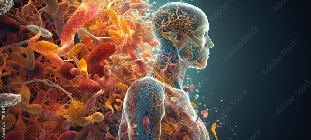 Abstract human microbiome background banner - Close up of man and ...
