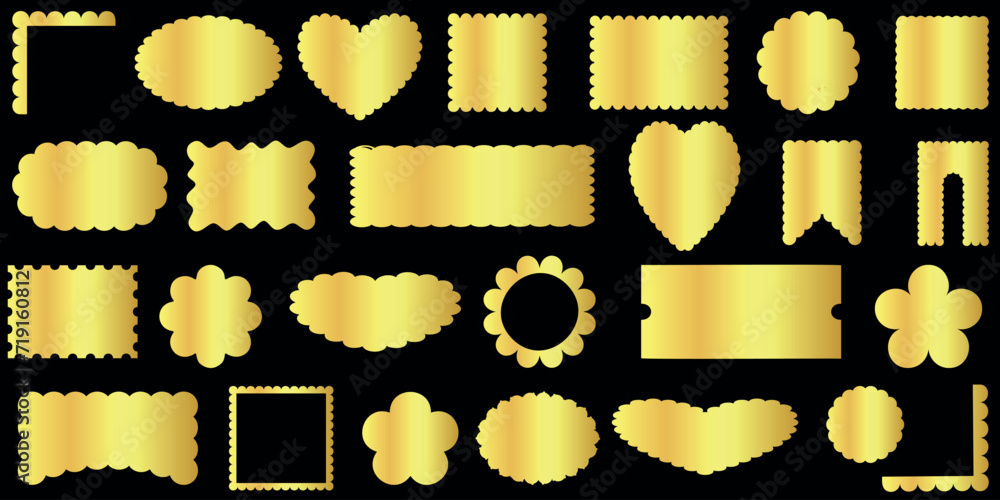Scallop edge shapes, golden silhouettes, diverse designs. Decorative ...