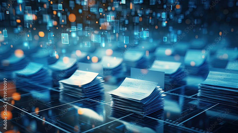 Abstract network grid with files and folders, futuristic software ...