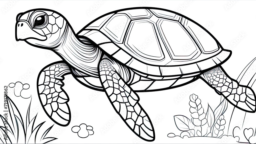 Funny turtle coloring page. turtle cartoon characters. For kids ...