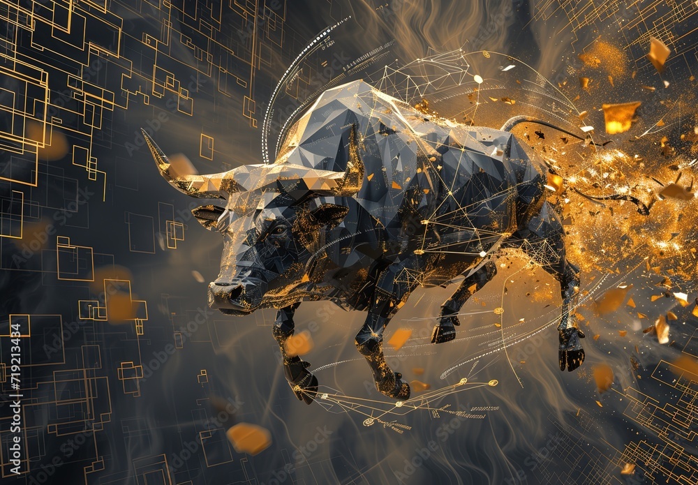 Explosion of the Golden Bull Sculpture: a dynamic digital artistic ...