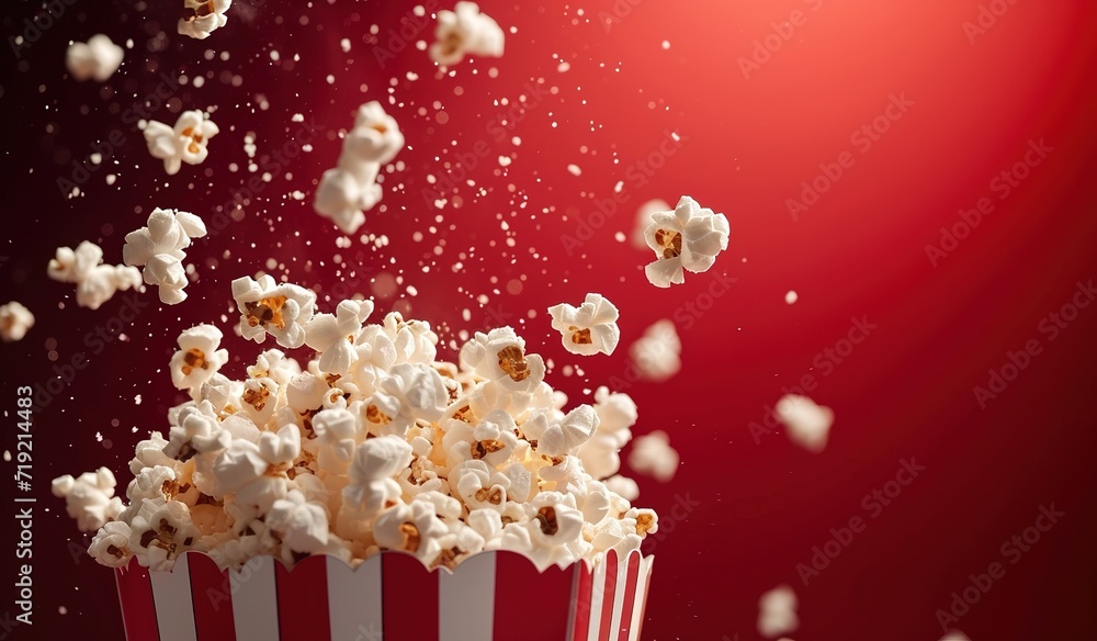 Explosion of flavor: popcorn bursting out of the classic striped ...